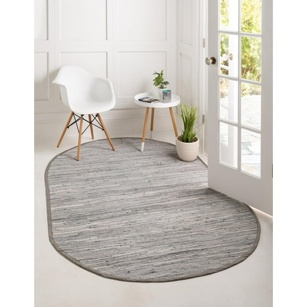 Rugs.com Chindi Cotton Collection Rug – 3' x 5' Oval Gray Flatweave Rug ...