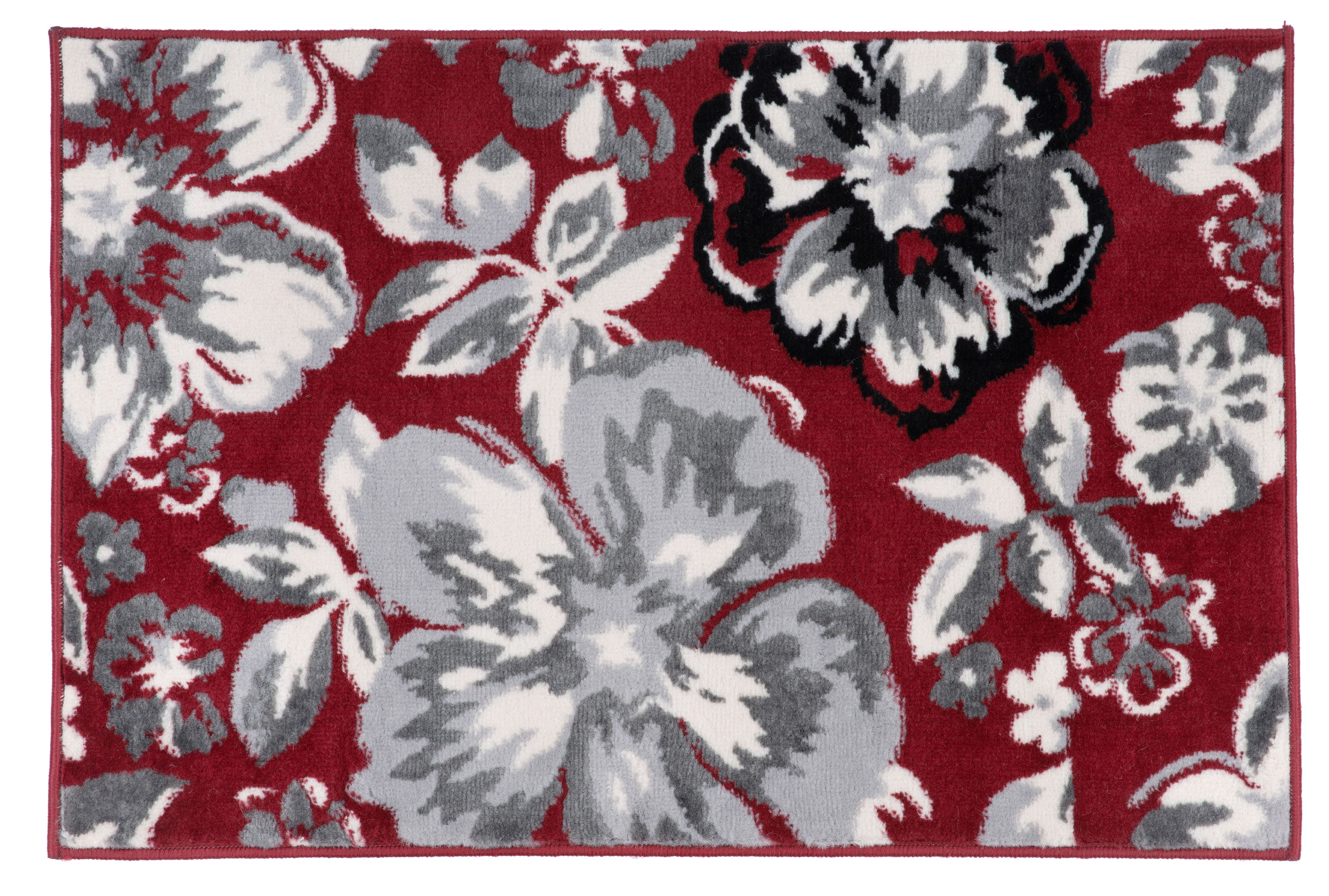 Modern Floral Design Burgundy-Black 2'x3' Area Rug - Walmart.com