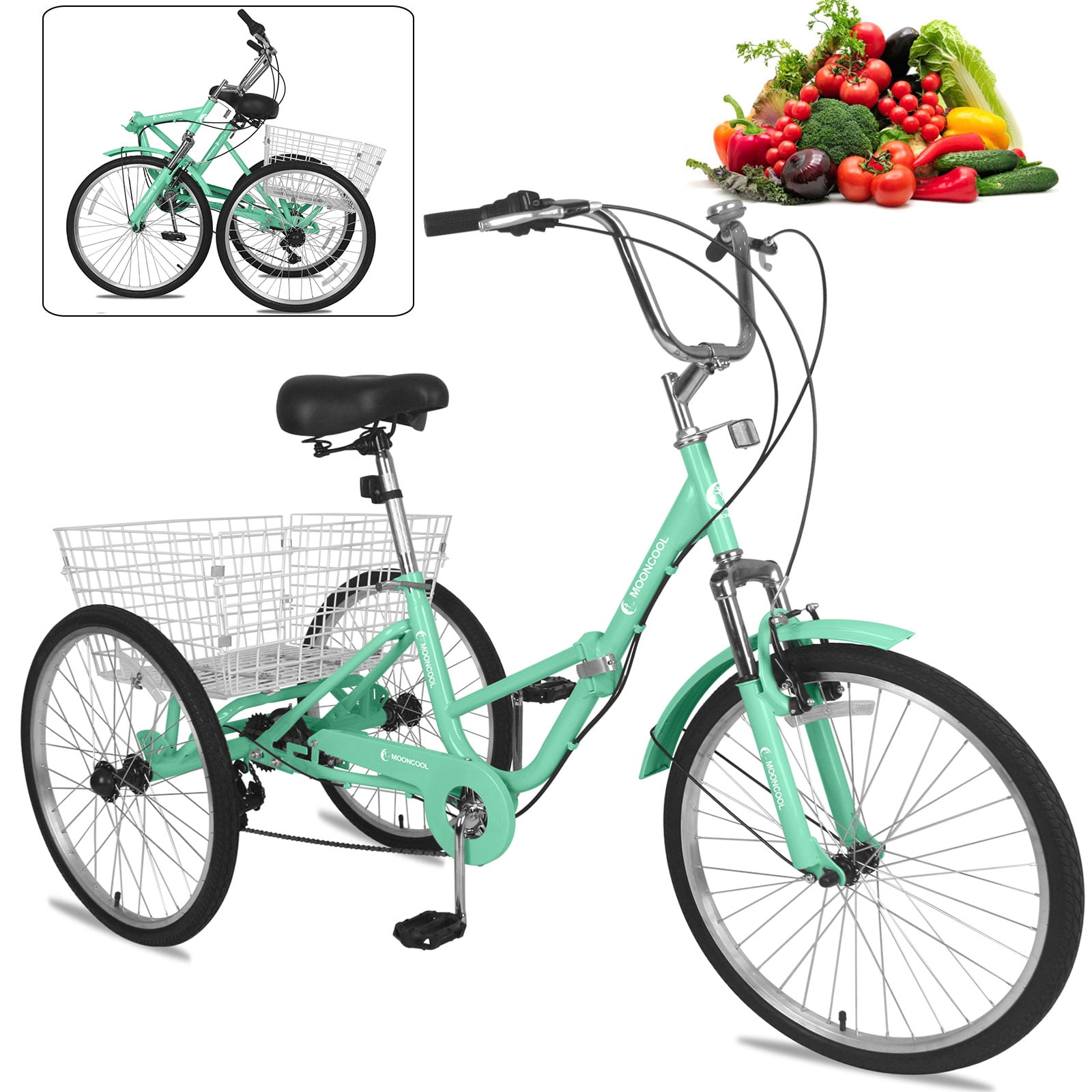 MOPHOTO Folding Tricycle 7-Speed Adult Tricycle, 24 inch Foldable 3 ...