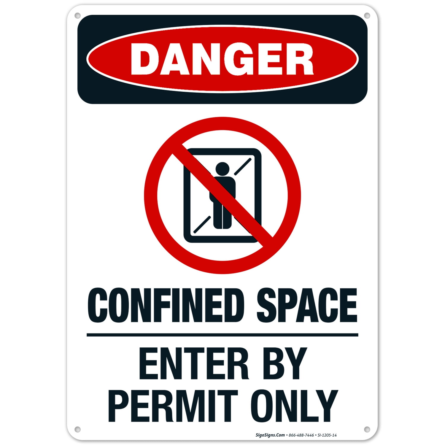 Confined Space Enter By Permit Only Sign, OSHA Danger Sign, (SI-1205 ...