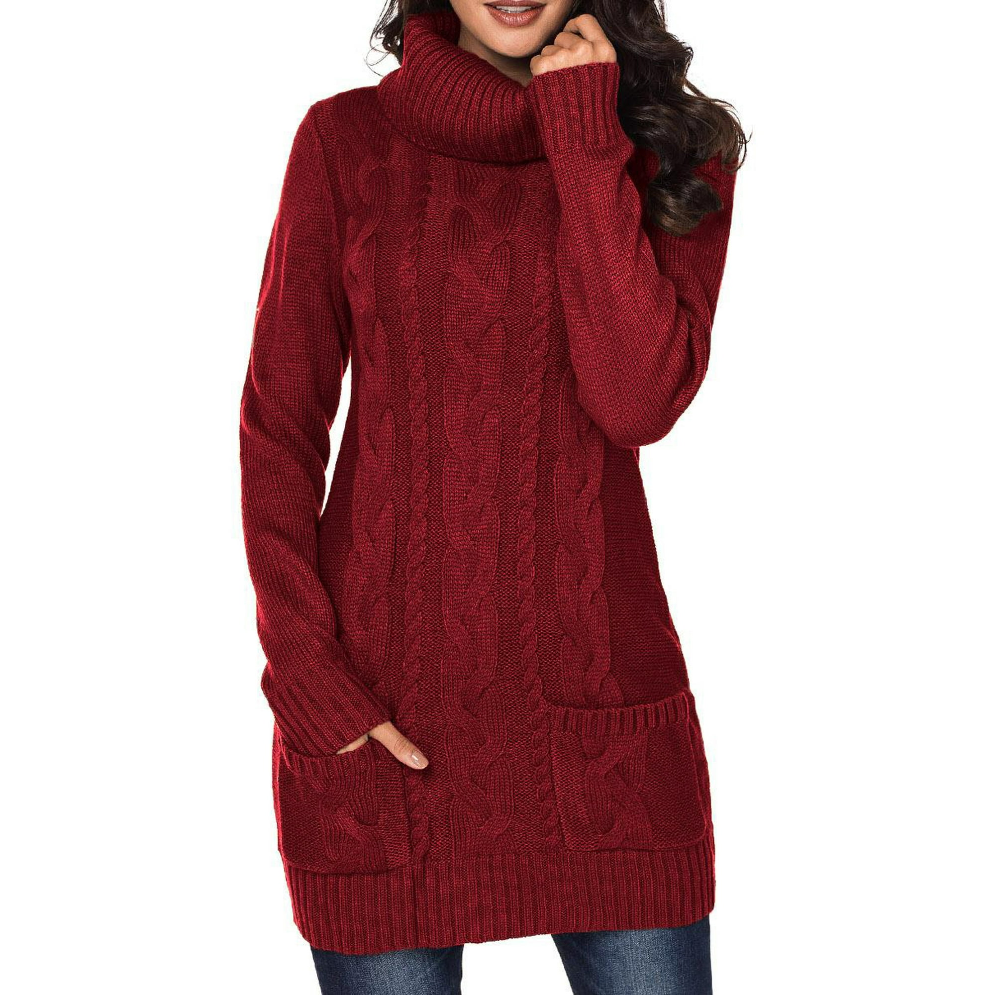 Click here for Chicfine Womens Red Cowl Neck Cable Knit Sweater D... prices