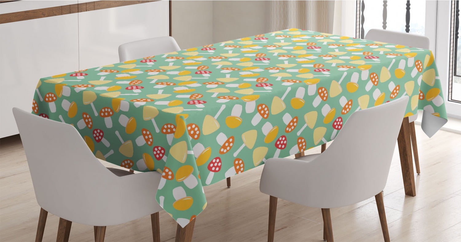 Mushroom Tablecloth, Colorful Themed Cheerful Pattern with Various ...