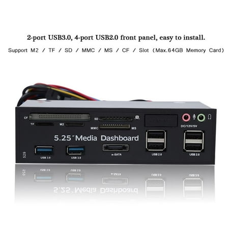 5.25" Front Multi-function Panel USB3.0 Hub Card Reader Media Card ...