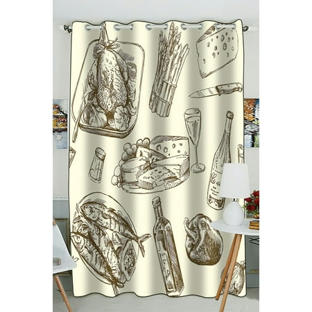 HATIART Food Pattern Window Curtain Kitchen Curtain Window Drapes Panel ...