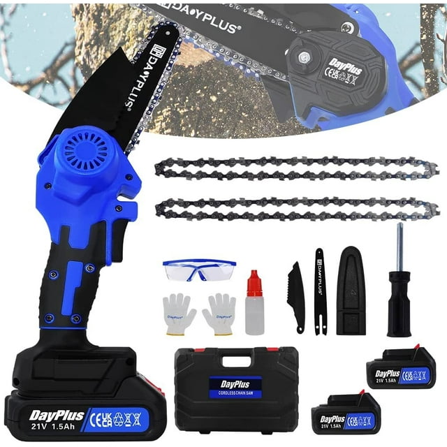 Dayplus 6INCH Cordless Electric Chainsaw Handheld w/ Battery Cutter ...