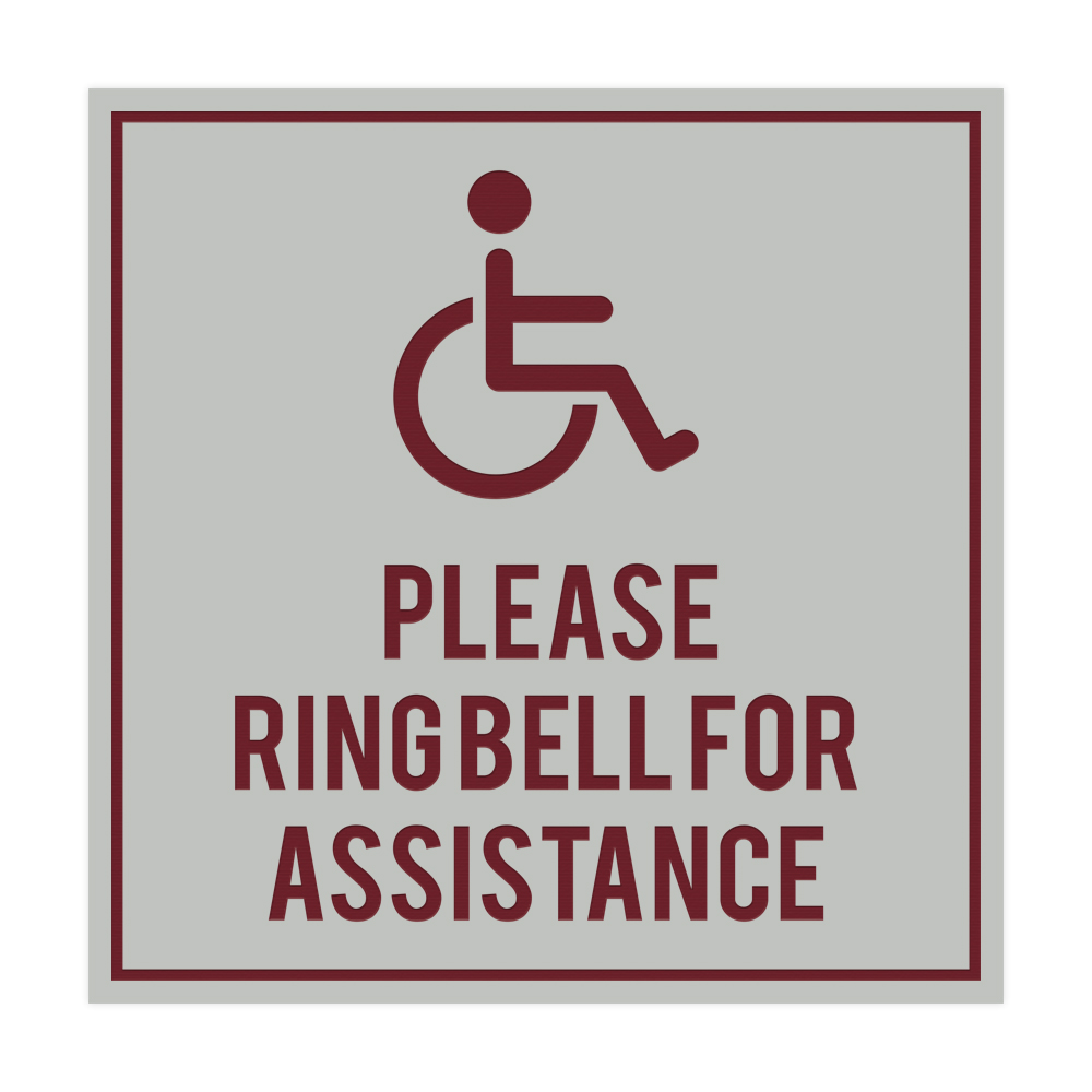 Square please ring bell for assistance Sign (Light Grey / Burgundy ...