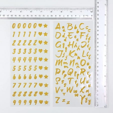 12 Sheets Gold Glitter Letter Number Stickers, Cursive Alphabet ...