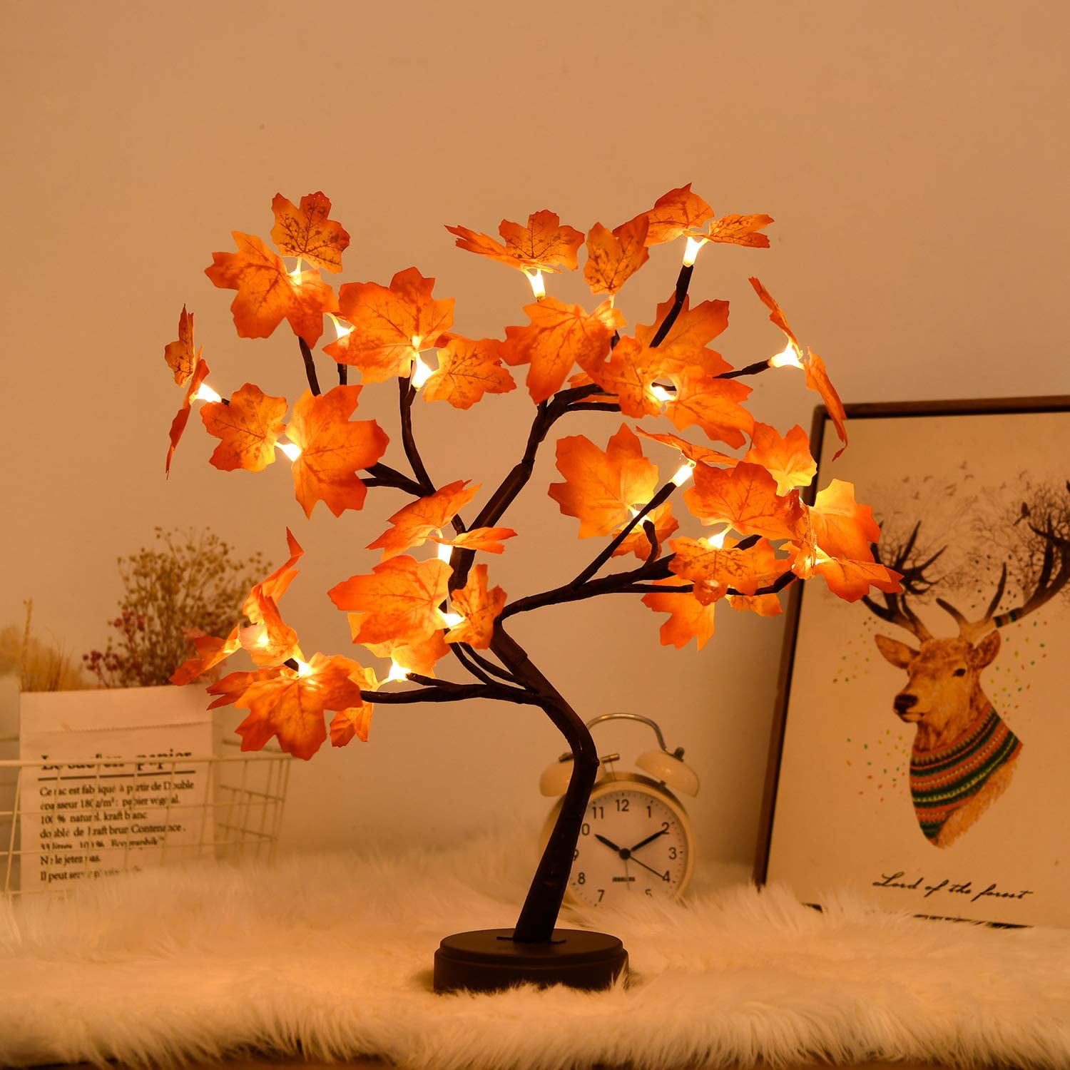 Aousthop Lighted Artificial Fall Maple Tree, 20-Inch Battry Operated ...