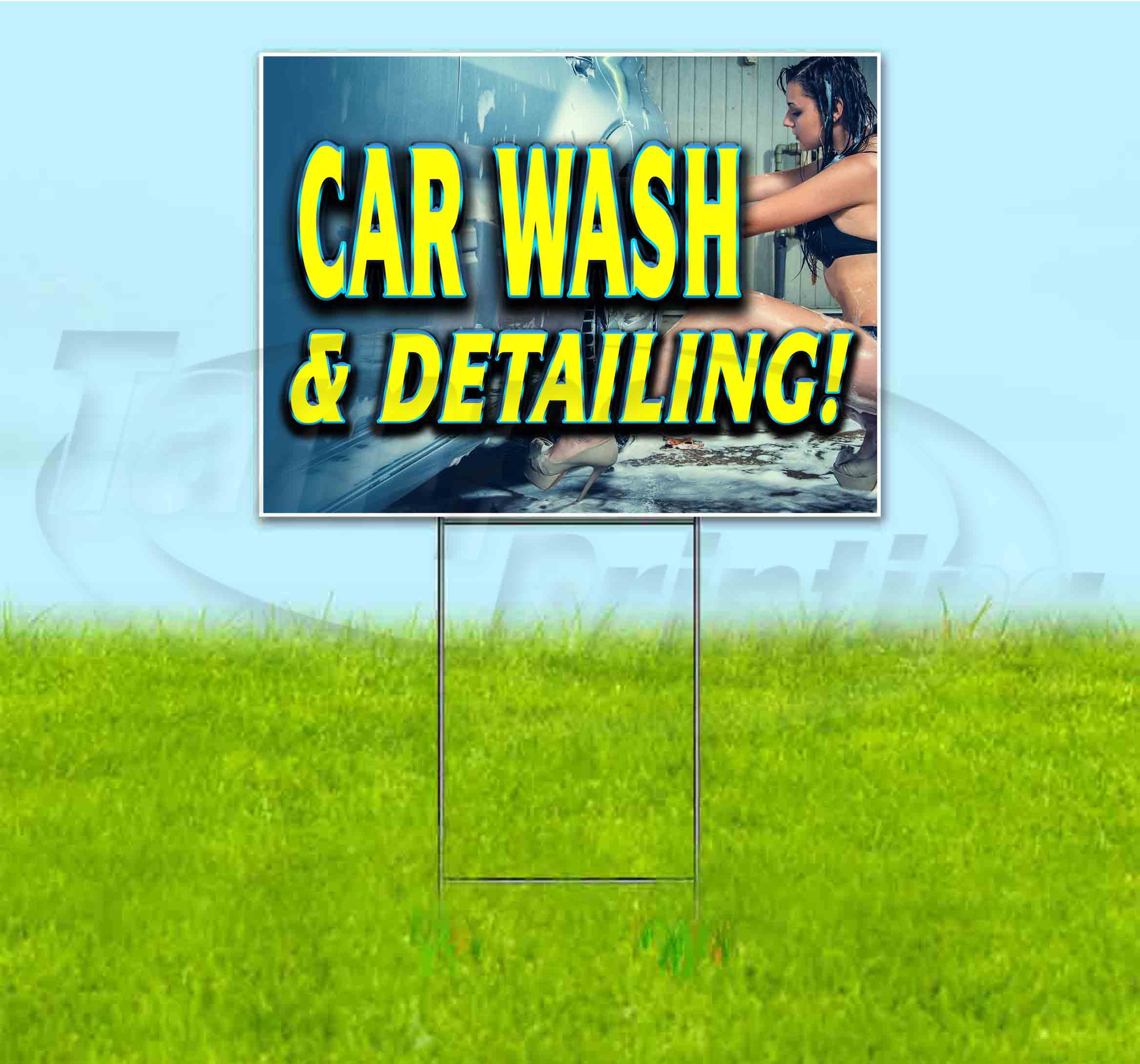 Car Wash And Detailing (18" x 24") Yard Sign, Includes Metal Step Stake ...