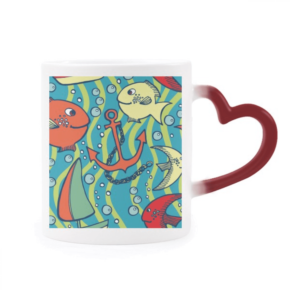 Navigation Fish Boat Colourful Ocean Heat Sensitive Mug Red Color ...