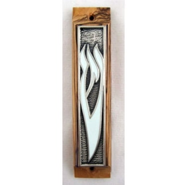 Judaica Mezuzah & Scroll Wood with Stones Pewter Shin Dalet Yud with ...
