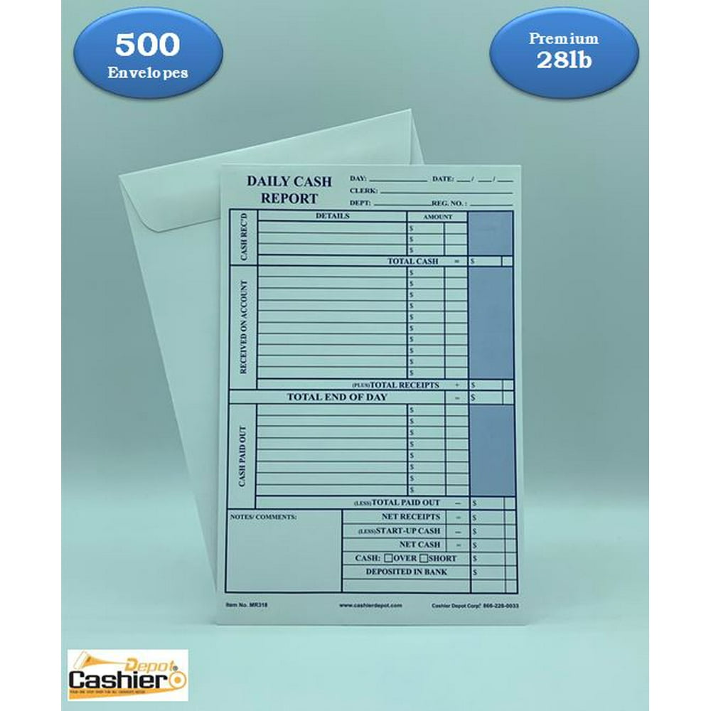 Cashier Depot MR318 Daily Cash Report Envelope, 6" x 9",Open End ...