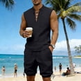 cllios Men 2 Piece Outfit for Summer Linen Boho Retro Lace up Tank Tops ...