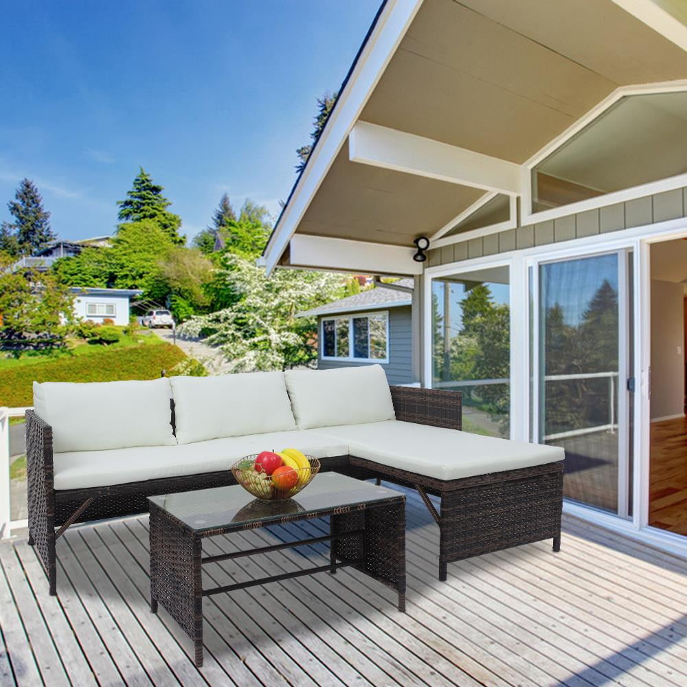 UBesGoo 3 Piece Outdoor Wicker Chat Set Rattan Conversation Set, Patio ...