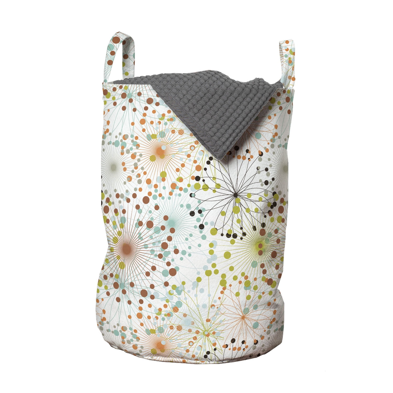 Abstract Laundry Bag, Abstract Lines with Colorful Dots Curves Floral ...