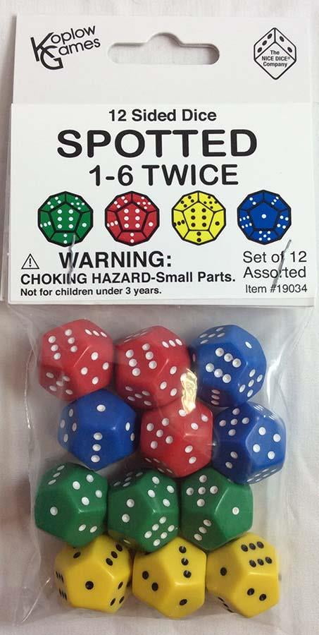 d12 Spotted 1-6 Dice (12) New - Walmart.com