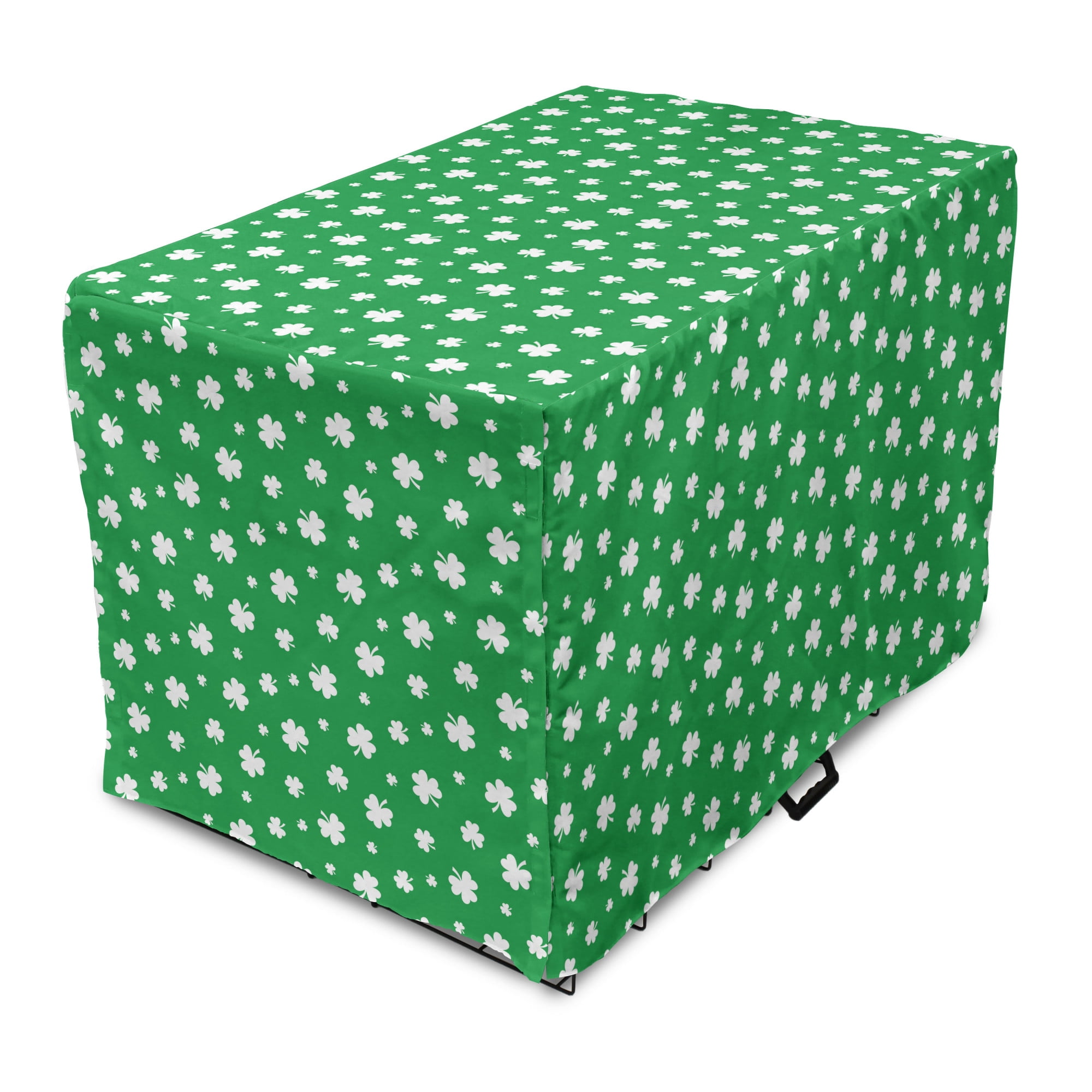 Clover Dog Crate Cover, Simplistic Irish Themed Pattern with Monochrome ...
