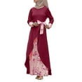 Idall Maxi Dresses Long Sleeve Dress Ladies Muslim Floral Print Ethnic