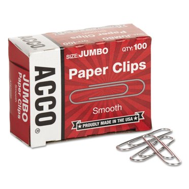 ACCO Smooth Finish Premium Paper Clips, Wire, Jumbo, Silver, 100 Clips ...