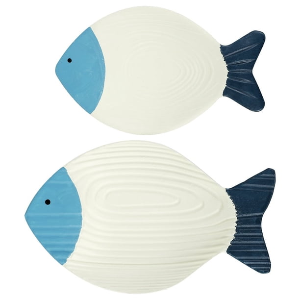 EIMELI 2PCS Wood Fish Nautical Beach Wall Decor Fish Wall Art Nautical ...