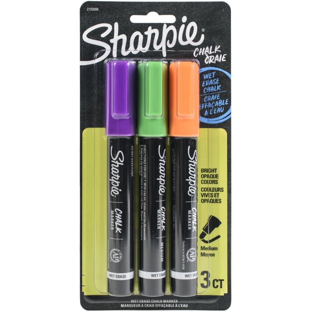 Sharpie Chalk Marker, Wet Erase Markers, Assorted Colors, 3 Count ...