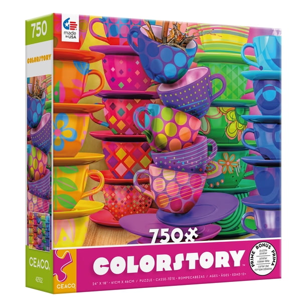 Ceaco 750-Piece Colorstory - Teacups Interlocking Jigsaw Puzzle ...