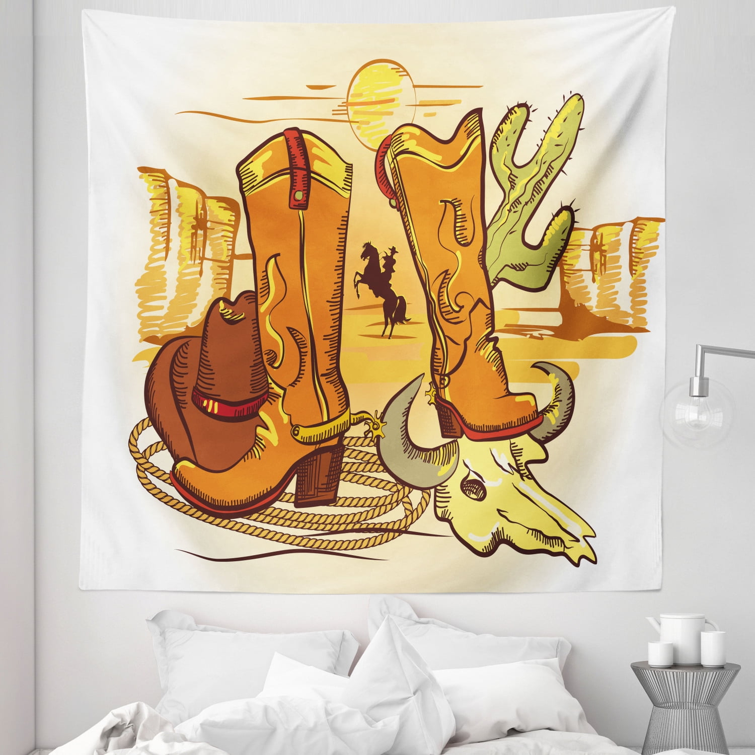 Western Tapestry, Illustration Old Wild West Elements Shoes and Image ...