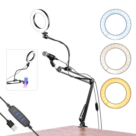6.5inch/16cm Video Ring Light Kit with Articulating Arm Ball Head Light ...