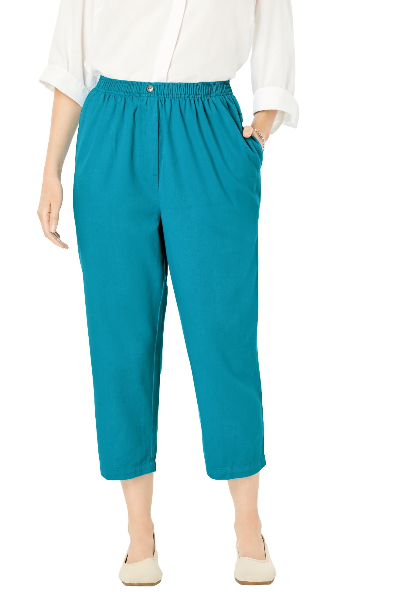 Woman Within Plus Size Elastic Waist Cotton Capri