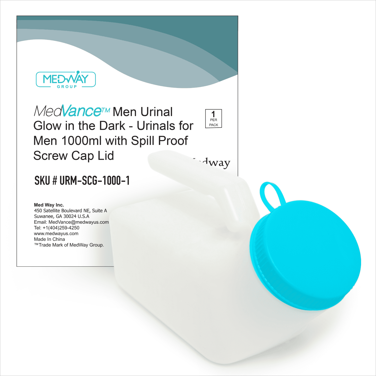 MedVance Urinal for Men 1000ml with Glow in The Dark Spill Proof Screw ...