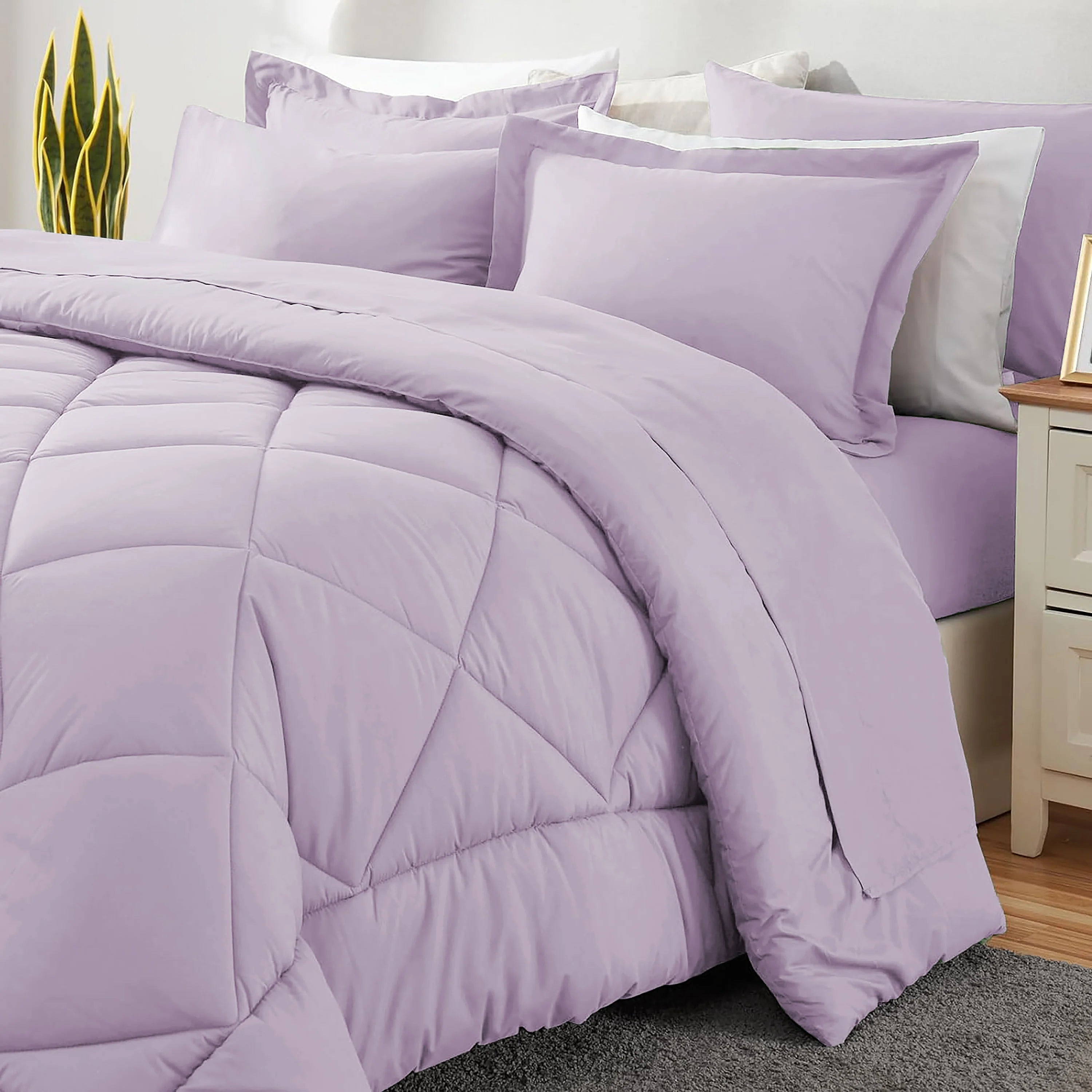 Sleepdown 7-Piece King Bed in a Bag, Light Purple Bedding Set with ...