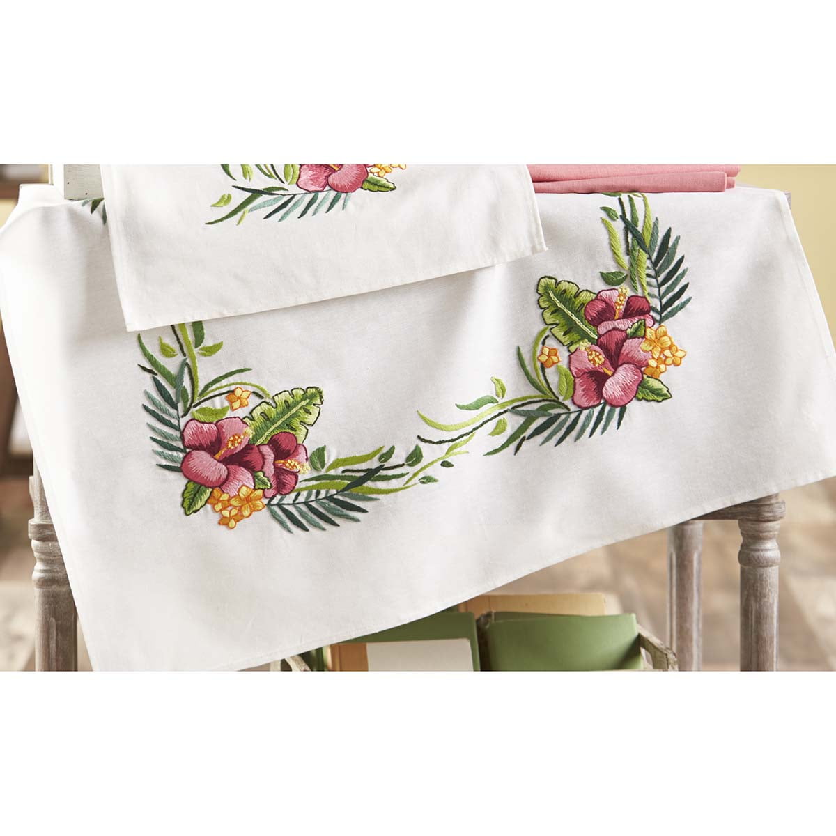 Herrschners® Tropical Flowers Table Topper Stamped Embroidery Kit ...