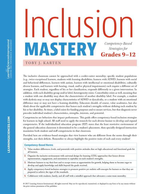Inclusion Mastery : Competency-Based Strategies for Grades 9-12 Quick ...