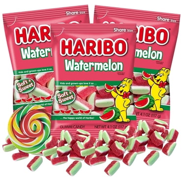 Haribo Watermelon Gummi Candy, 4.1oz Pack Fruity Chewy Soft Gummies ...