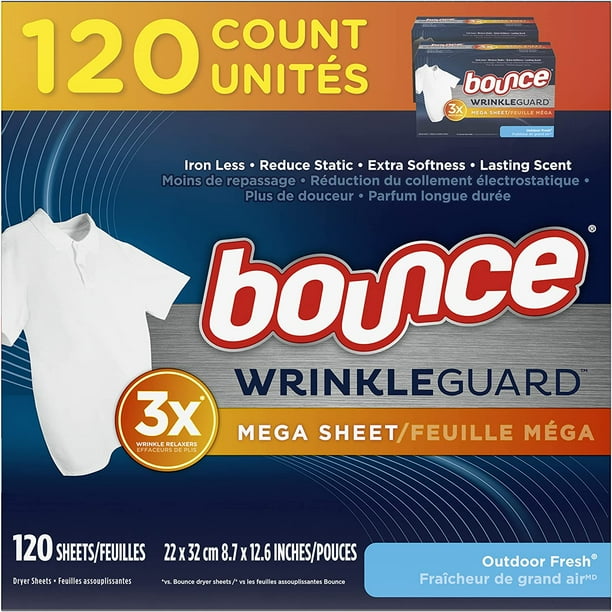 bounce Wrinkleguard Mega Dryer Sheets, Fabric Softener and Wrinkle ...
