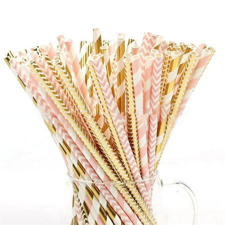 AIHOME 100PCS eco-friendly biodegradable straw color paper straw set ...