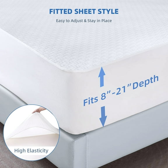 100% Waterproof Full Size Mattress Protector, Grey, Rayon Made from Bamboo, 3D Air Fabric ...
