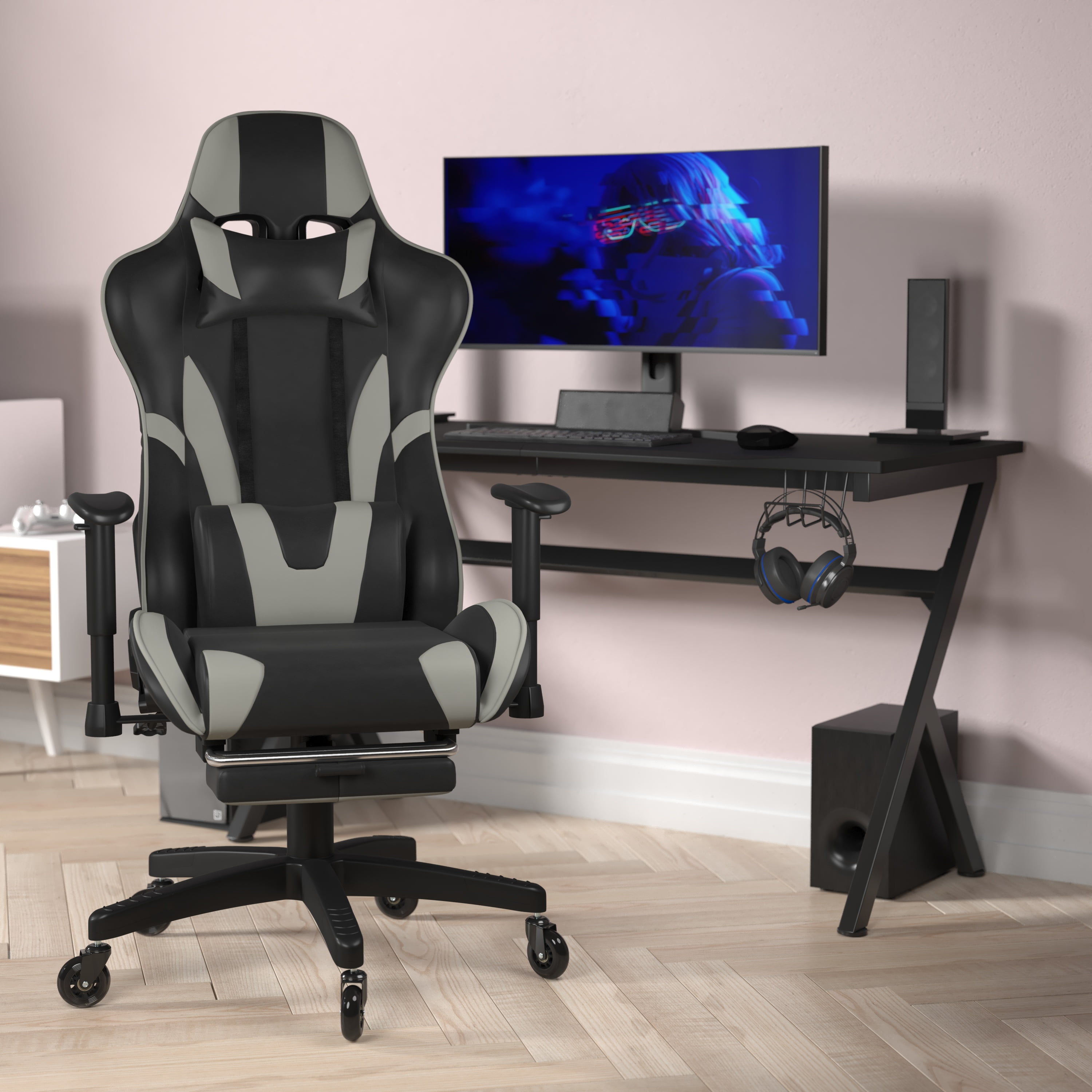 BizChair Gaming Chair Racing Computer Chair with Reclining Back, Slide ...