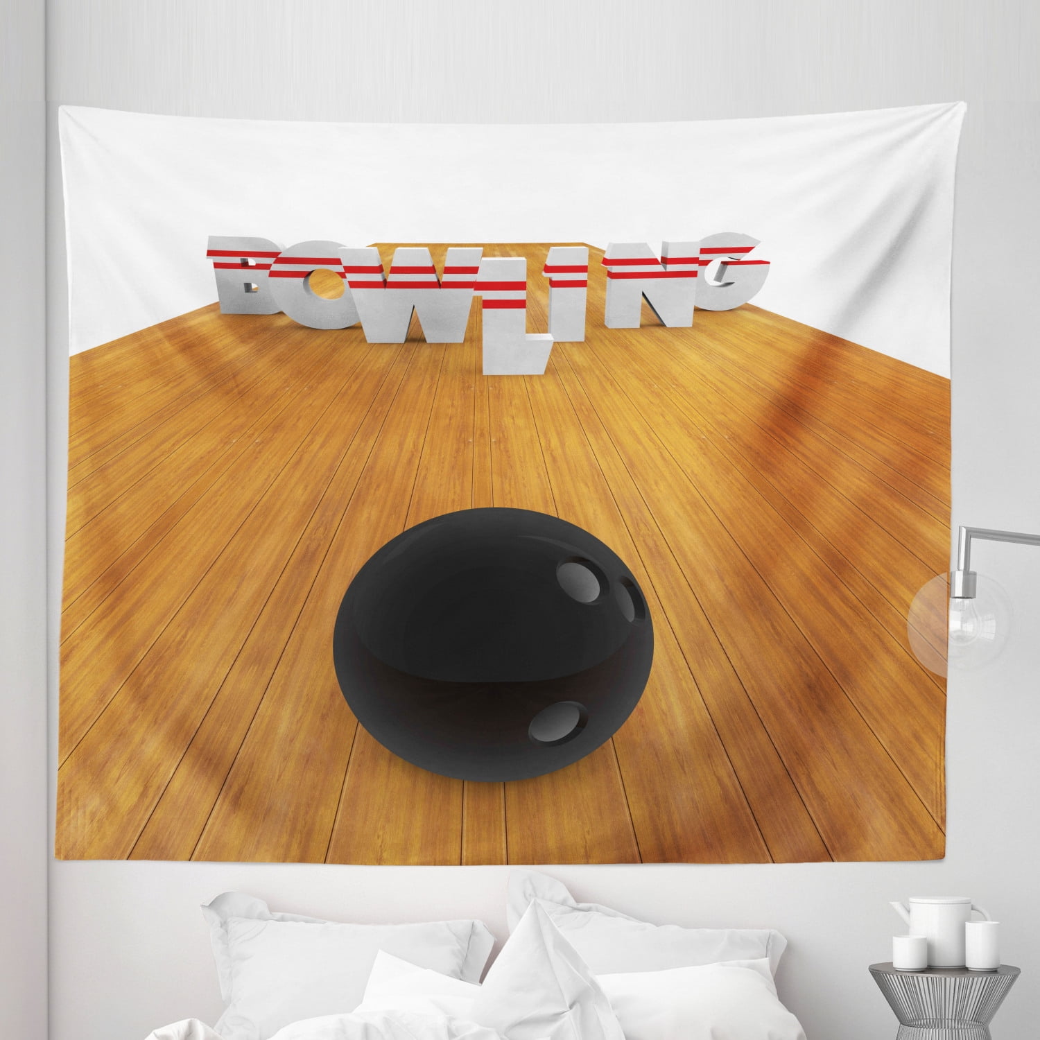 Bowling Party Tapestry, Bowling Alley with Skittles and Ball in ...
