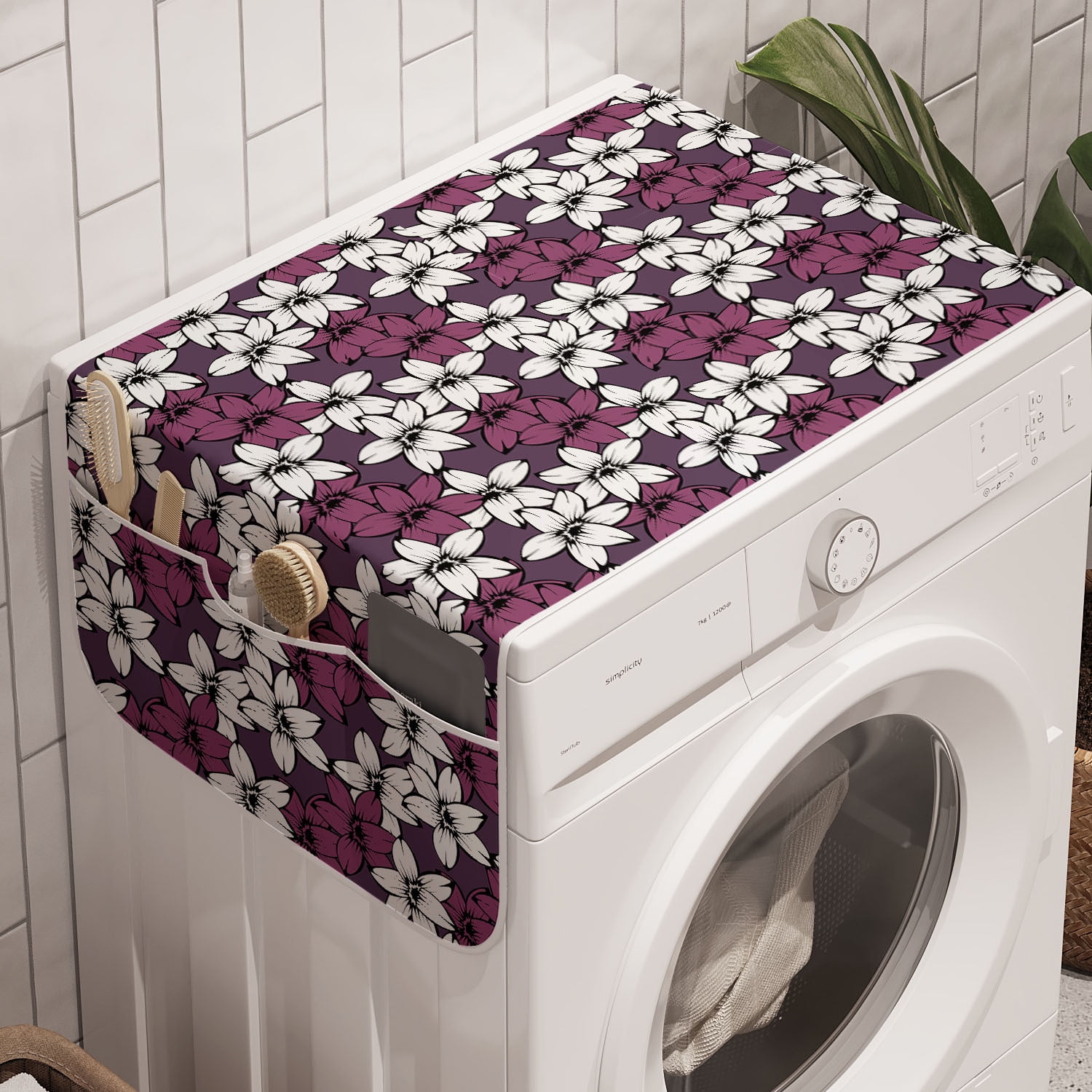 Floral Washing Machine Organizer, Botanical Garden Theme Natural ...