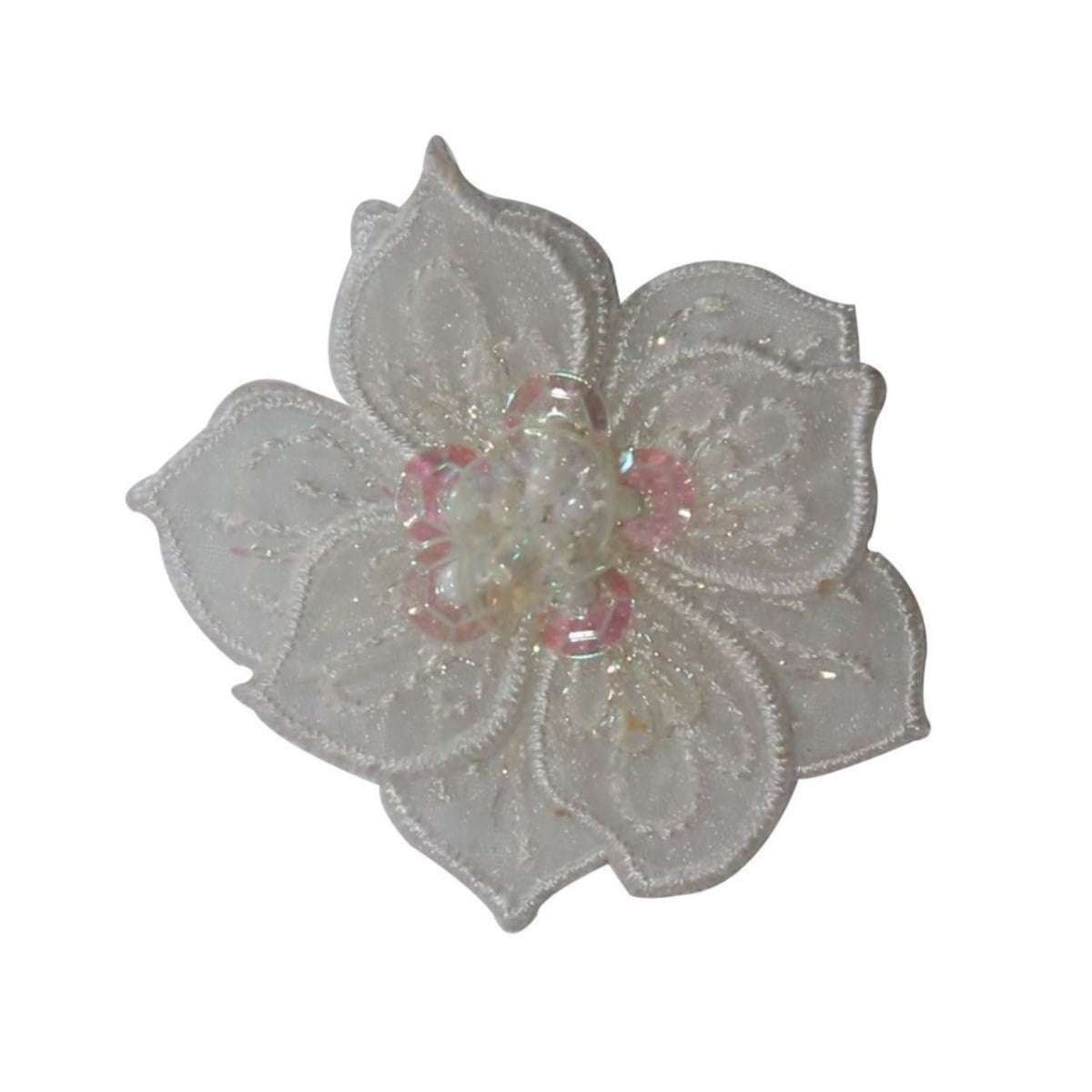 ID 6779 White Sequin Flower Blossom Patch Garden Embroidered Iron On ...