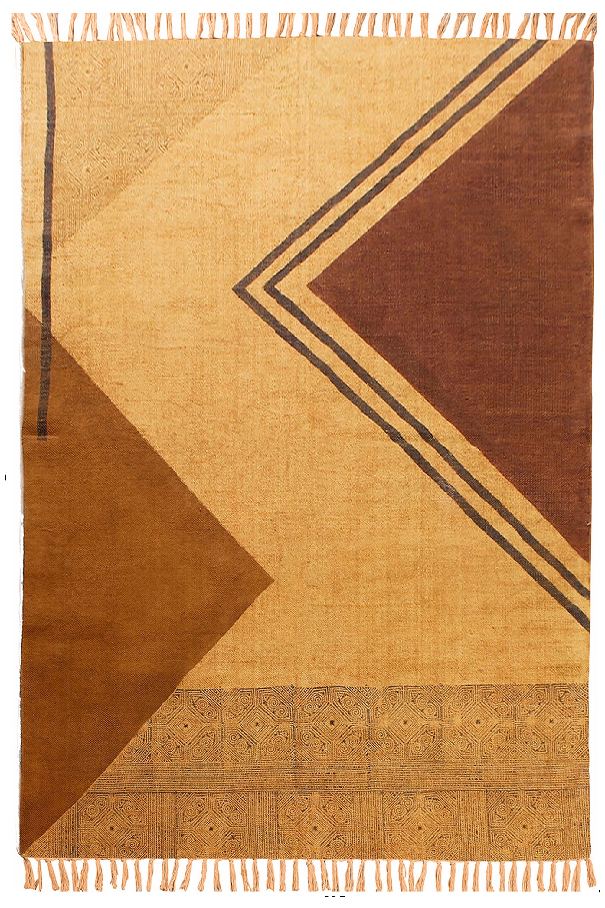Casavani Hand Woven Rectangle Rug Boho Print Brown Natural Cotton Kilim ...
