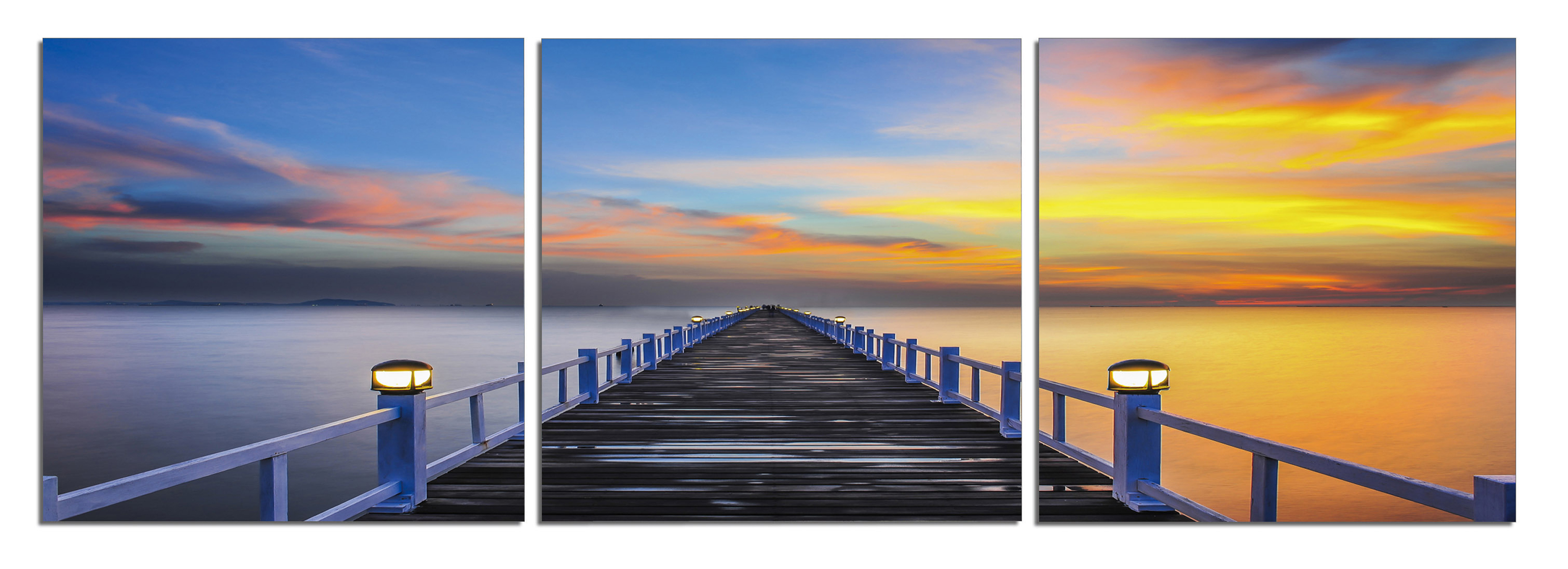 3 Panel Photo Big Canvas Wall Art - Sunset Pier - 3 Panel Canvas Photo ...