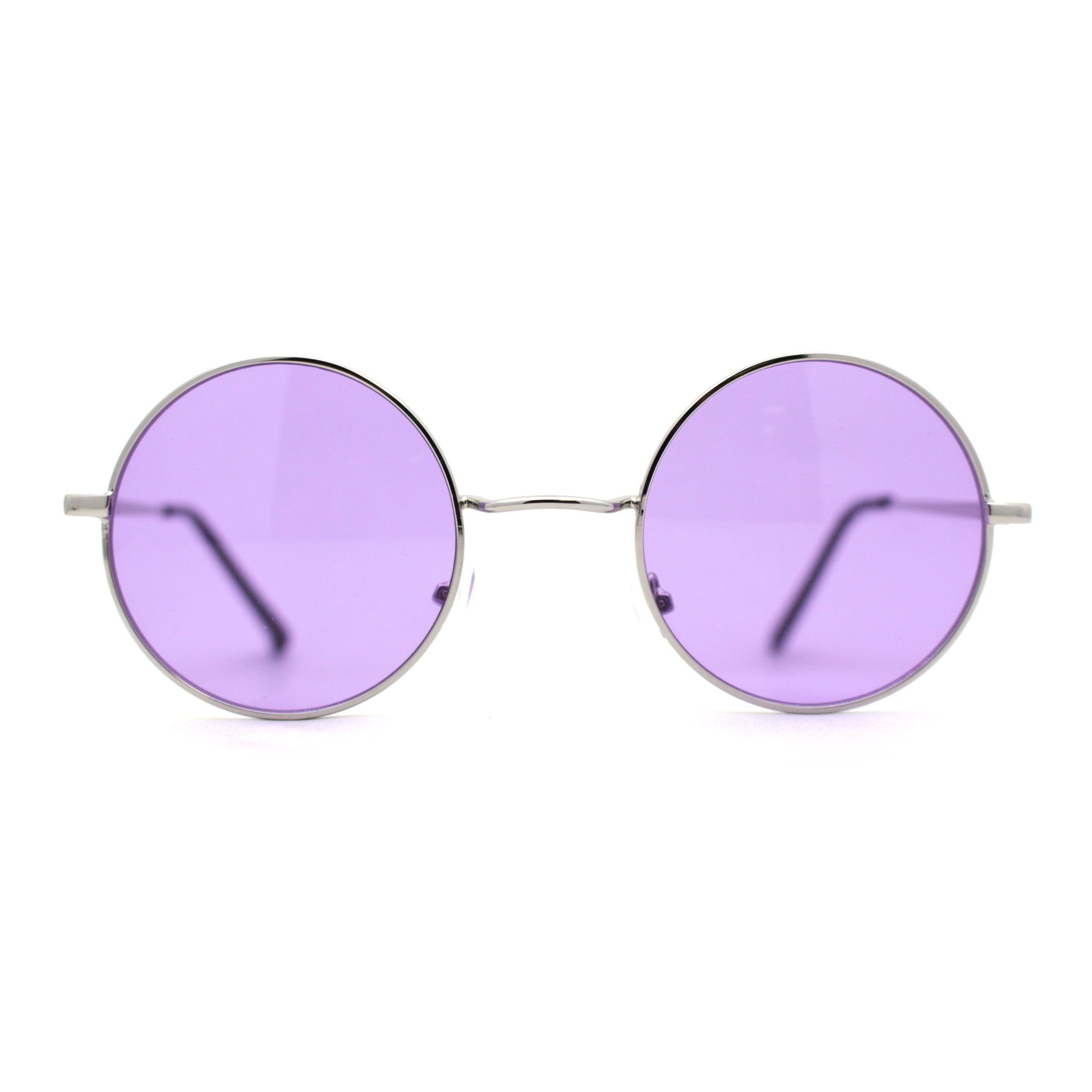 Pop Color Lens Iconic Hippie Round Circle Lens Metal Sunglasses Silver ...
