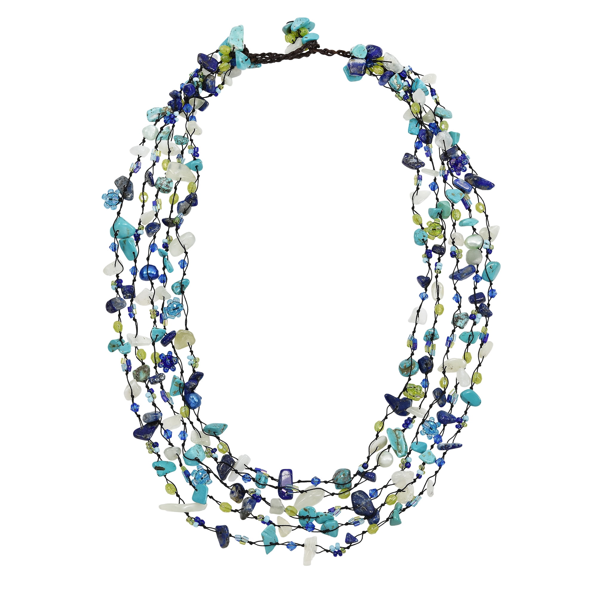 Festive Multi-Layered Blue & Turquoise Mix Beads & Stones Statement ...