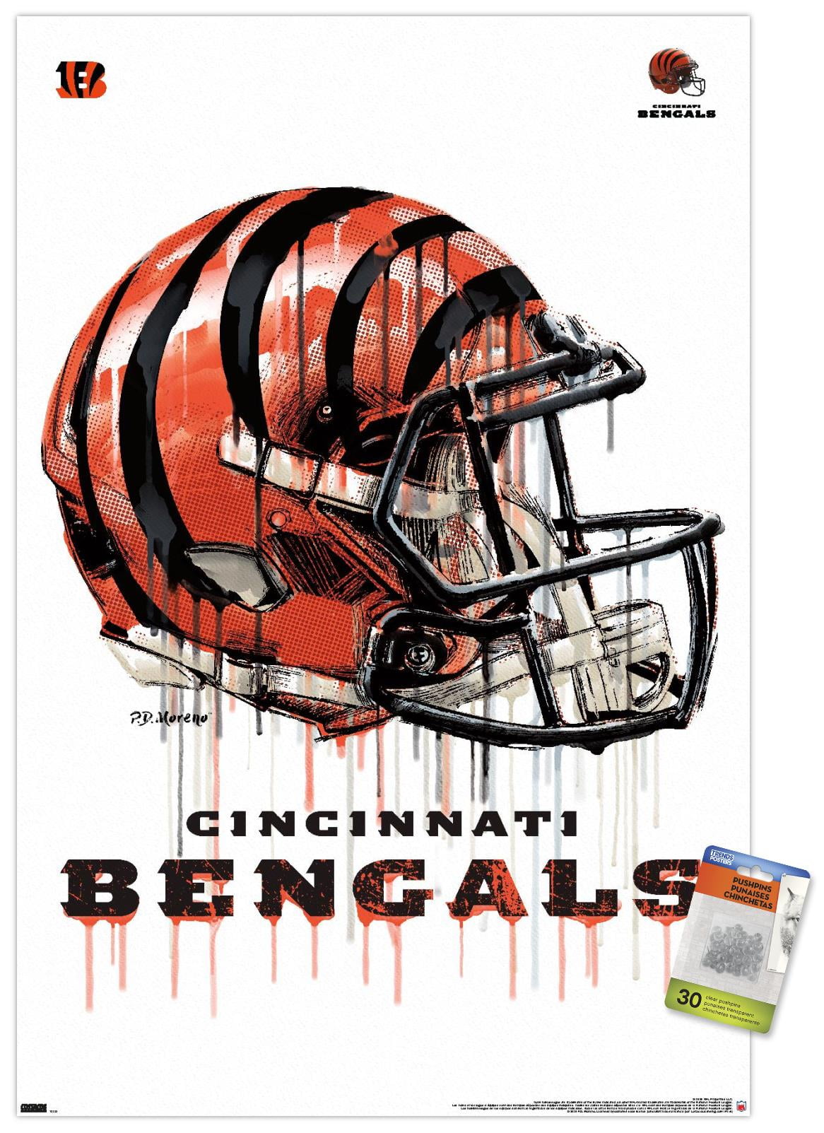 NFL Cincinnati Bengals - Drip Helmet 20 Wall Poster with Push Pins, 22. ...
