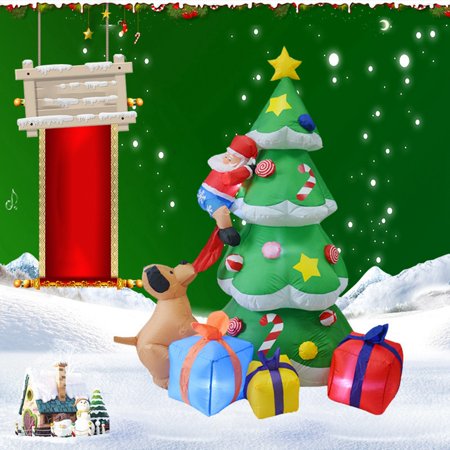 Goocheer Christmas Inflatable Model with Light, Dog Bite Tree Santa ...