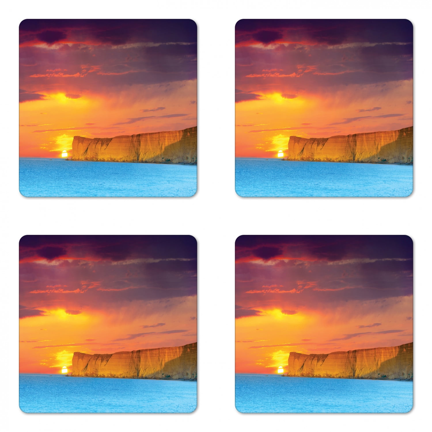 Ocean Coaster Set of 4, Dramatic Sea Summer Sunset with Huge Cliff ...