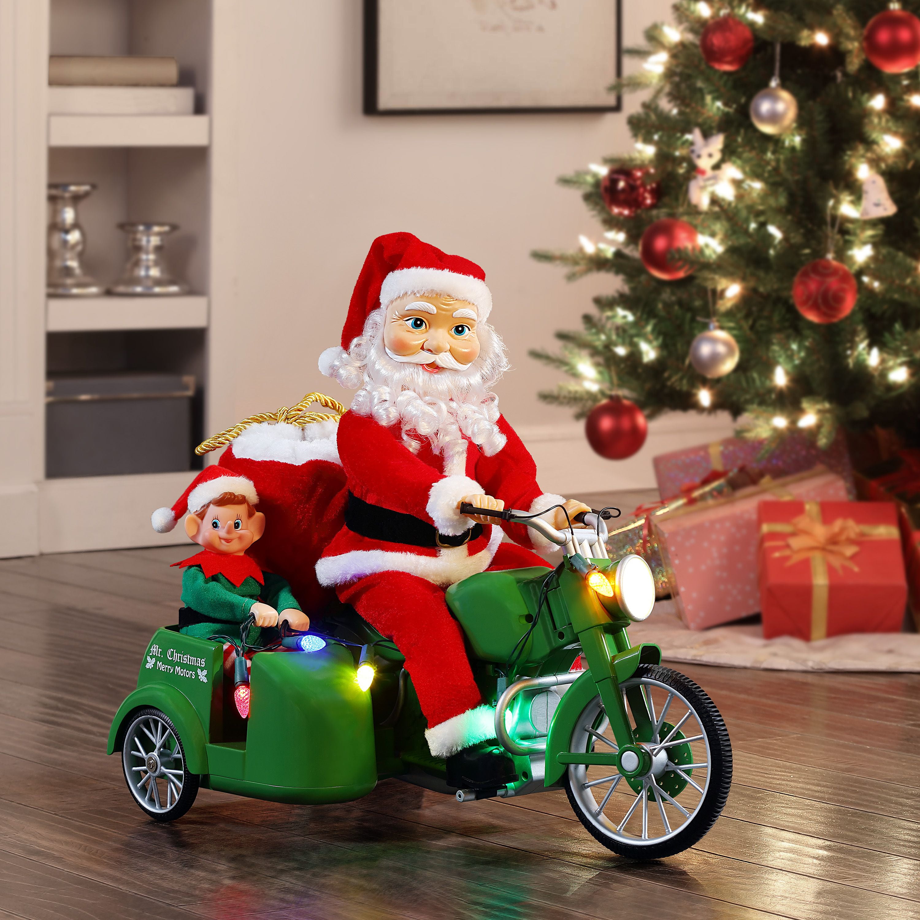 Buy Mr. Christmas Motorcycling Santa with Sidecar, Green, 15 Online at ...
