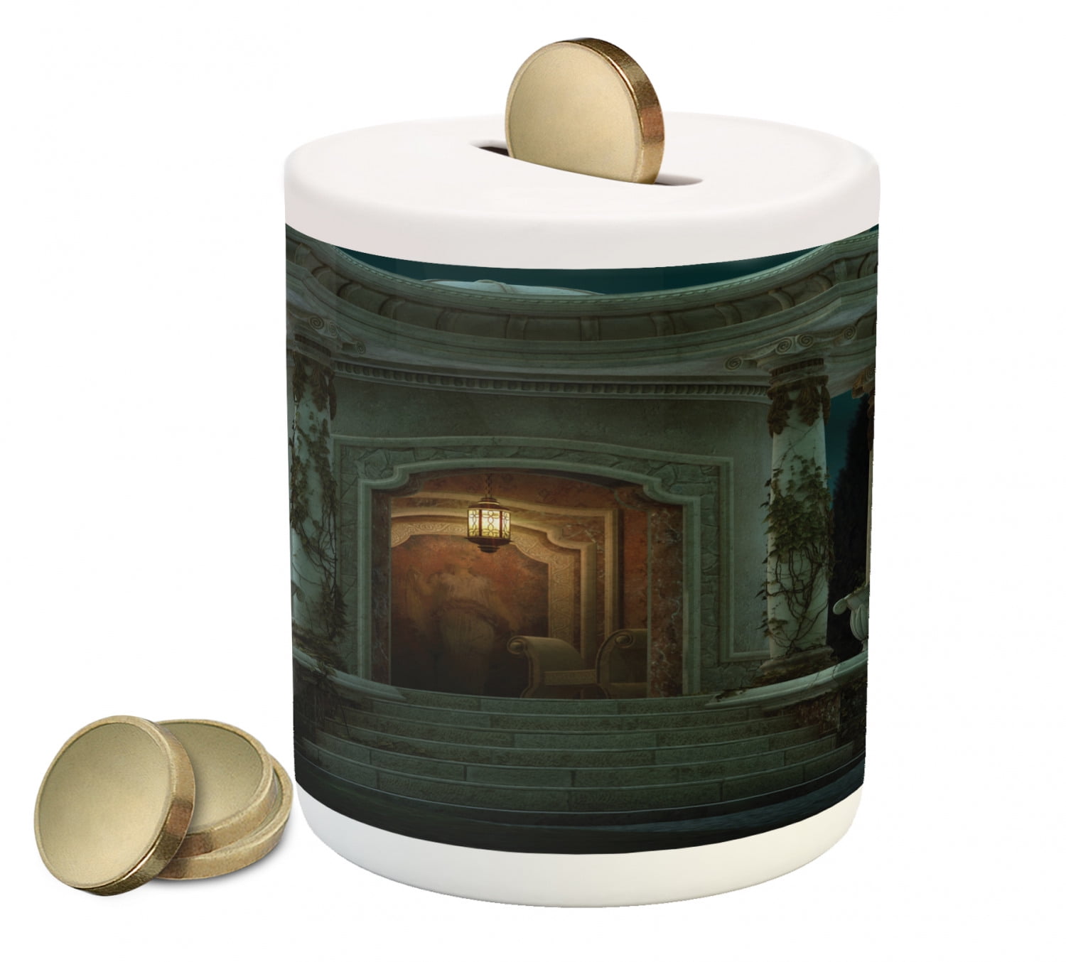 Gothic Piggy Bank, Roman Pavilion Lantern Ivy Pillars Dome Medieval ...